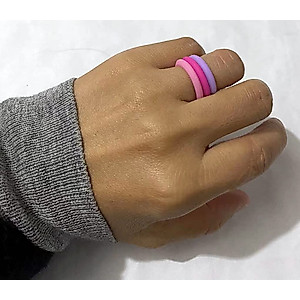 AZYOUNG Womens 3mm Wide Dome Top Silicone Wedding Ring 10pcs Pack Pink Gold Stackable Rubber Bands - US Size 4-8 (4)