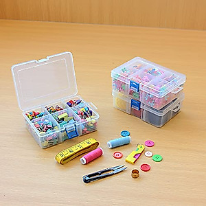BangQiao 3 Pack Plastic Removable Divider Box and Storage Case for Small Parts, Hardware and Craft, 6 Grids, Clear