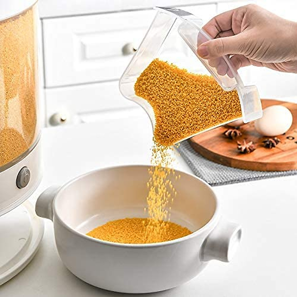 HJSQ Rice Dispenser 22LB Food Dispenser 6-Grid Rotating Rice Storage Container, Rice Bucket with Measuring Cup Dry Grain Food Storage box