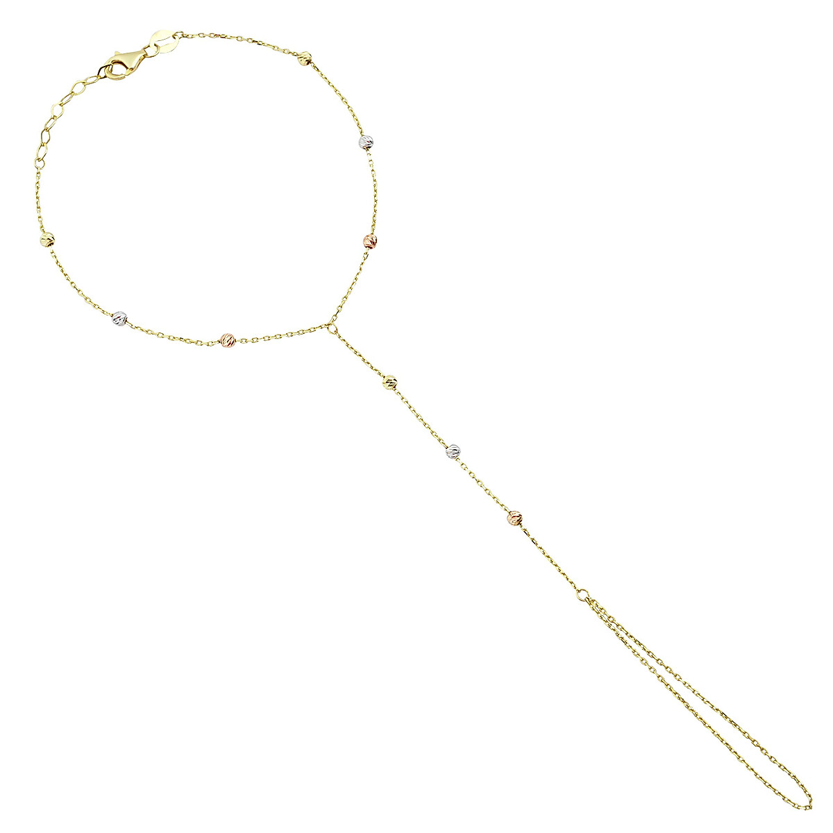 Wish Carat 100% 14k Real Gold Bracelet Ring Hand Chain - Adjustable Finger Chain Bracelet Gold | Dainty Charm Hand Jewelry for Women | Gifts for Women | 7'' to 8