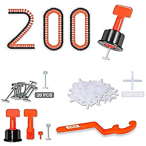 Tile Leveling System 1/16" Kit Reusable, 200pcs Tile Leveler Spacer with 1000pcs 2mm Tile Spacers, 5pcs Wrench and 20pcs 1/16" Replaceable Steel Pin
