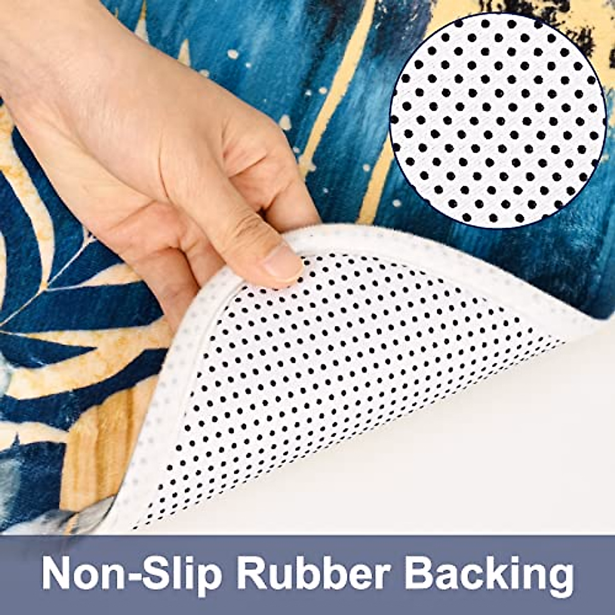 Alishomtll 4Pcs Navy Blue Shower Curtain Sets with Non-Slip Rug, Toilet Lid Cover and Bath Mat, Blue Gold Oil Painting Shower Curtain with 12 Hooks, Luxury Gorgeous Abstract Art Modern Bathroom Sets