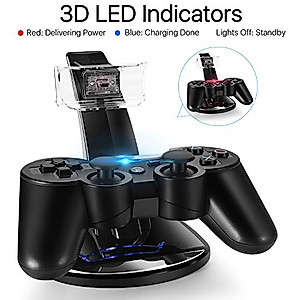 TNP PS3 Controller Charger Stand for Sony Playstation 3 Controller Dualshock 3 Charging, 2 Tier Docking Station Stand and 2 USB PS3 Cable Compatible Ports with LED Indicators, Slim Black
