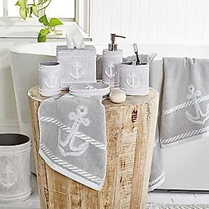 Destinations Nautical Anchor Grey Fingertip Towel Bathroom Accessories Coastal 100% Cotton Fabric Towel, 12 x 18 inches, 1 Towel