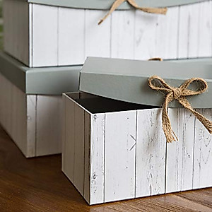 Soul & Lane Decorative Storage Cardboard Boxes (Set of 5) | White Birch Pattern with Hemp Ties | Paperboard Boxes for Organizing