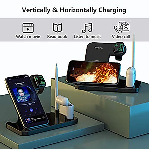 EVIGAL 4 in 1 Wireless Charger, Qi-Certified Fast Charging Station Compatible Apple Watch & AirPods & Apple Pencil, iPhone 14/13/12/11/11Pro/X/XS/XS Max/XR/8/8Plus, Samsung (with QC3.0 Adapter)