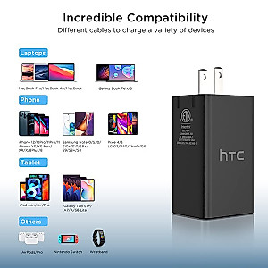 HTC 65W USB C Wall Charger, 3 Ports GaN PD Fast Charging Block Compact Foldable USB C Charging Station Power Adapter Plug for Laptop MacBook Pro/Air, iPhone 13/Pro/Max, Galaxy, iPad, and More
