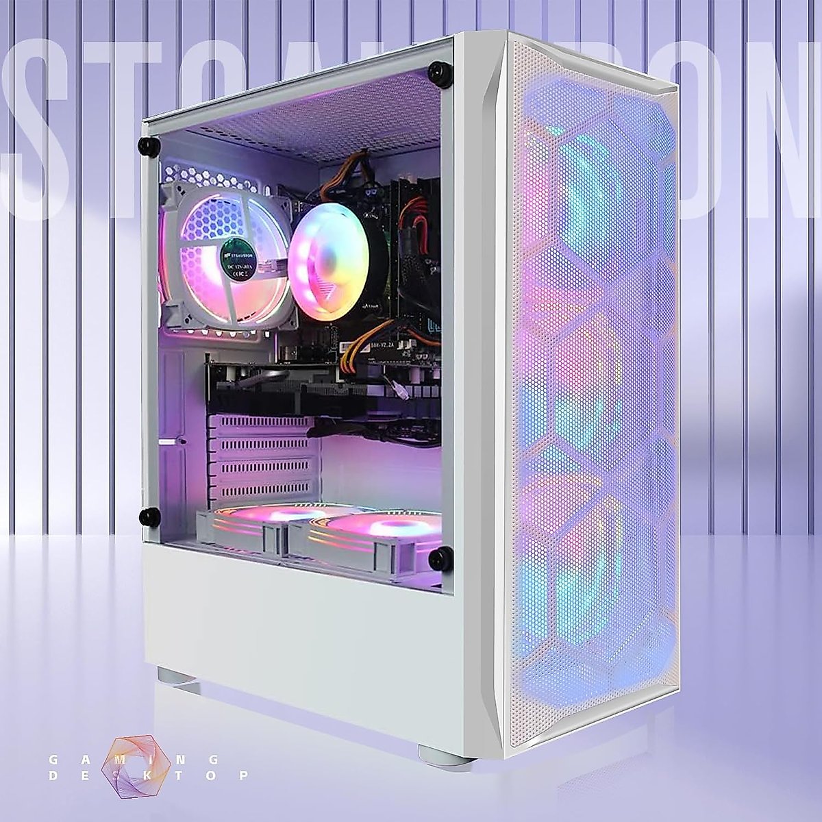 STGAubron Gaming PC Computer Desktop, GTX 1660 Ti 6G GDDR6, Intel Core I7 up to 3.9 GHz, 16G RAM, 512G SSD, WiFi, BT 5.0, RGB Fan x 6, RGB Mouse Pad, RGB BT Sound Bar,Windows 10 Home,White