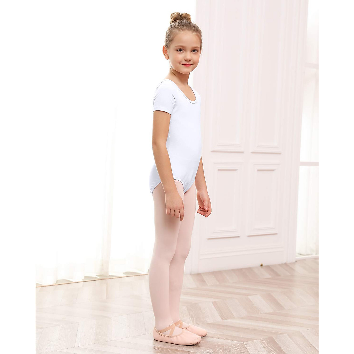 Stelle Leotard for Girls Toddler Ballet Leotards Dance Gymnastics Outfits with Bow Back (White, 5T)