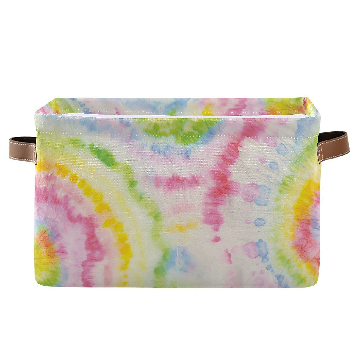 Kigai Rainbow Tie Dye Storage Baskets Rectangle Foldable Canvas Fabric Organizer Storage Boxes with Handles for Home Office Decorative Closet Shelves Clothes Storage