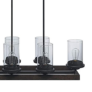 Globe Electric 60317 Williamsburg 6-Light Chandelier, Dark Bronze, Faux Wood Accent, Clear Glass Shades