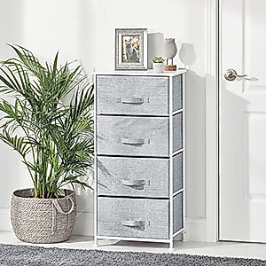 mDesign Tall Dresser Storage Tower Stand with 4 Removable Fabric Drawers - Steel Frame, Wood Top Organizer for Bedroom, Entryway, Closet - Lido Collection - Gray