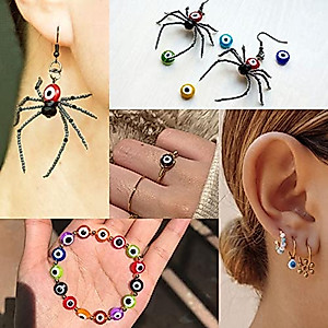 PHUNTTEK 2400pcs Seed Beads and Evil Eye Beads Halloween Beads for Jewelry Making, 3mm Glass Seed Beads 8mm Flat Evil Eye Colorful Bracelet Beads Kit for Bracelets Making DIY Gift Beading Supplies