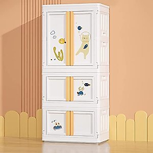 Storage Bins with Lids - Collapsible Storage Bins with Adjustable Shelf and Hanging Rod, Portable Closet Storage Cabinet with Wheels, Stackable Storage Bins for Bedroom Clothes Storage Organizer