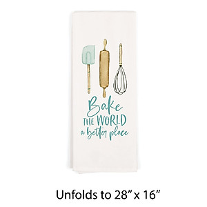 P. Graham Dunn Bake The World A Better Place Classic White 28 x 16 Cotton Fabric Dish Tea Towel