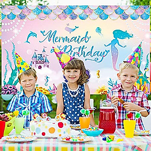 Mermaid Party Decorations Under The Sea Backdrop for Girls Birthday Party Photography Background Banner Purple Pink Scales Photo Booth Props, 6 x 3 ft