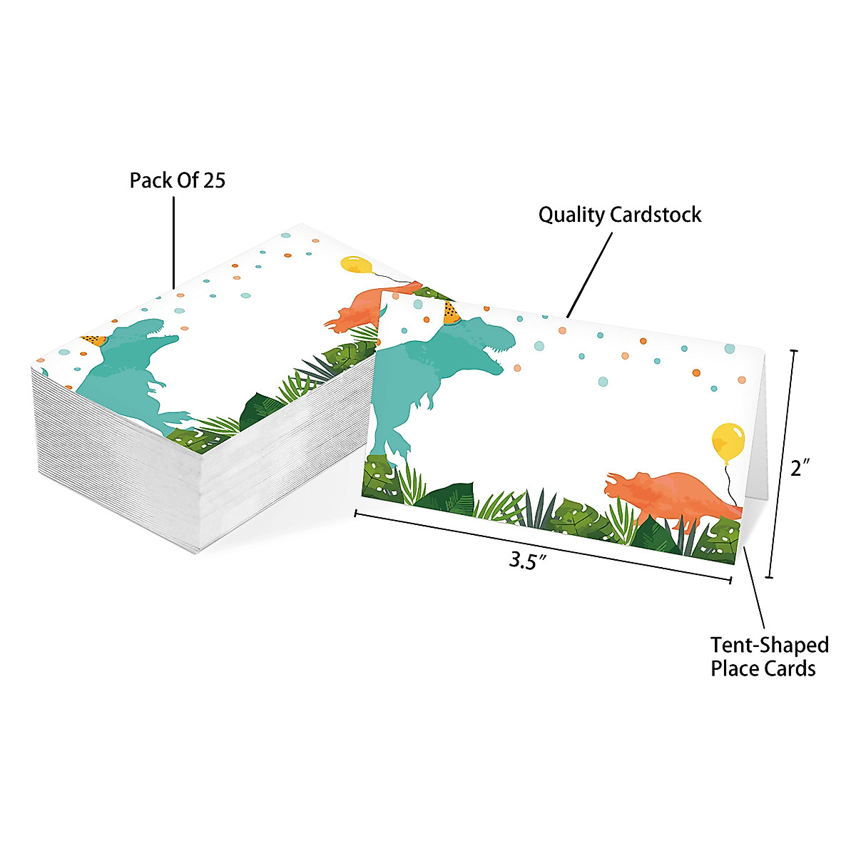 Table Place Card, Dinosaur Themed Tent Style Cards, Pack of 25 Half-Fold Reception Place Card, Green Blue Dino Food Labels, Perfect for Baby Shower, Dinosaur Birthday Party C07