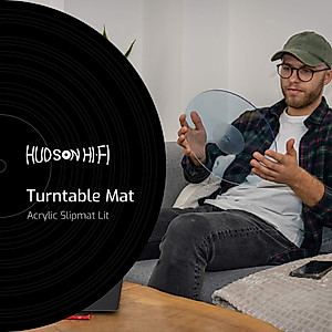 Acrylic Turntable Mat - 11.75" BlueLit Vinyl Record Acrylic Mat - Precision Machined Acrylic Turntable Platter Mat w/Record Label Recess - See-Through Record Mat for Standard 12" Turntable Platters