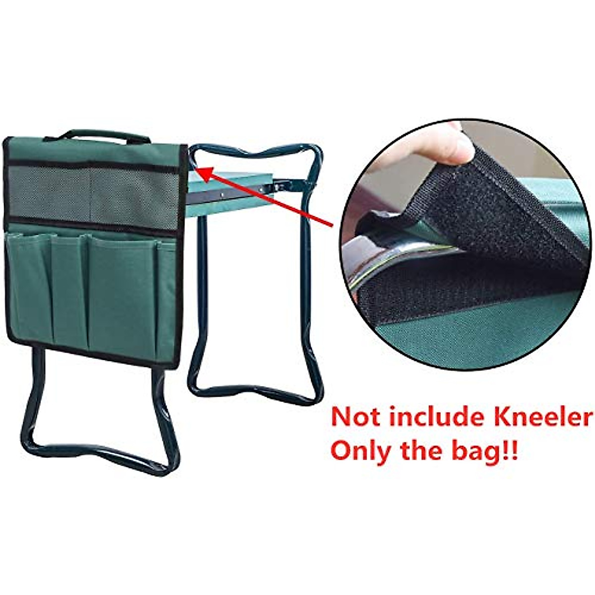 COCO Garden Kneeler Tool Bag Stool Pouch Seat Storage Tote Hanging Organizer, 600D Waterproof Portable for Outdoor Gardening, 12” x 13“ (Green, NOT Include Kneeler)