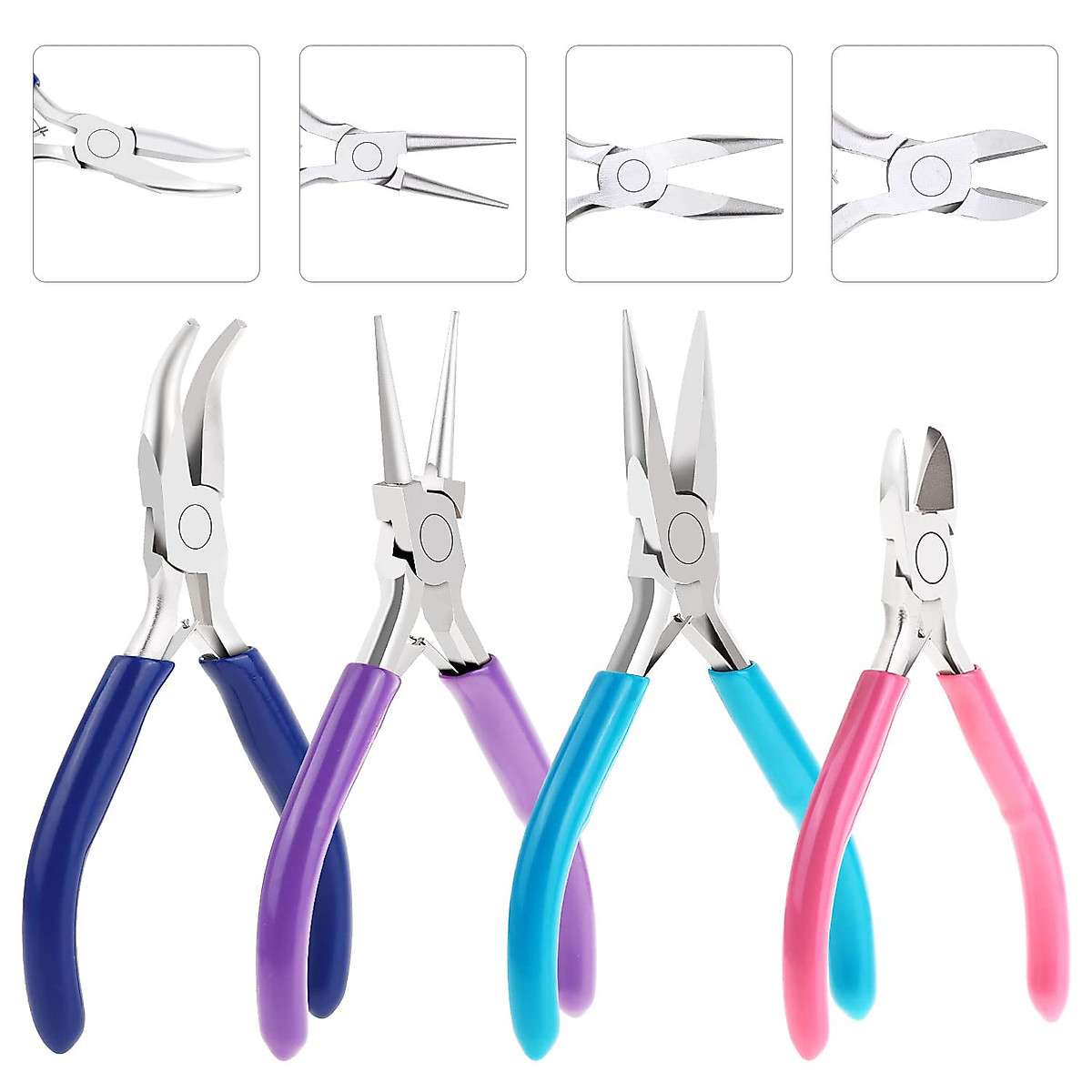 Jewelry Pliers, Shynek 4pcs Jewelry Making Tools Kit with Needle Nose Pliers/Chain Nose Pliers, Round Nose Pliers, Wire Cutters and Bent Nose Pliers for Crafts, Wire Wrapping, Jewelry Making Supplies