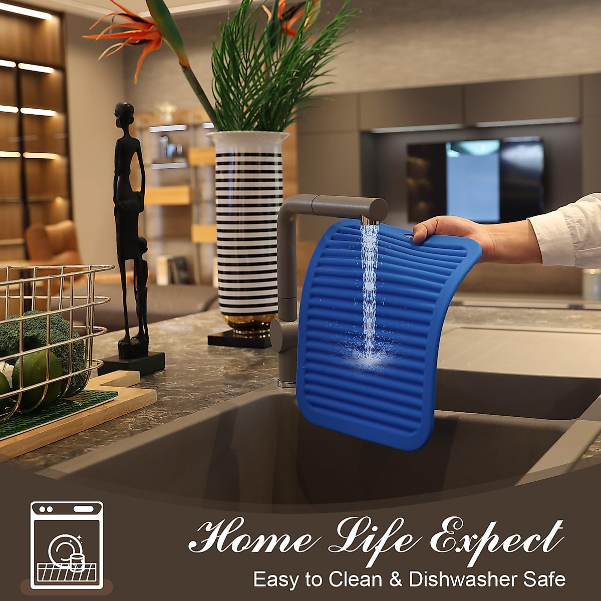 Breeze Touch Silicone Trivet Mats for Hot Dishes, 4 Pack Pot Holders for Kitchen Trivets for Hot Pots and Pans, Heat Resistant Non-Slip Hot Pads for Jar Opener Spoon Holder Counter, 9"x12" Blue