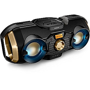 Phillips Bluetooth Boombox Speaker Rugged, Portable, Wireless Radio, USB, AUX, and CD Music Player - 50 Watt, Dynamic Bass, Digital Display, Light Up Speaker - Model PX840T 
