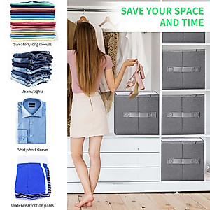Suzurana 6 Pack Jeans Organizer for Closet, Foldable Wardrobe Clothes Organizer with Handle, Stackable Closet Clothes Drawer Organizer Tshirts with 7 Grids for Leggings, Sweater, Jean, Pants, Grey