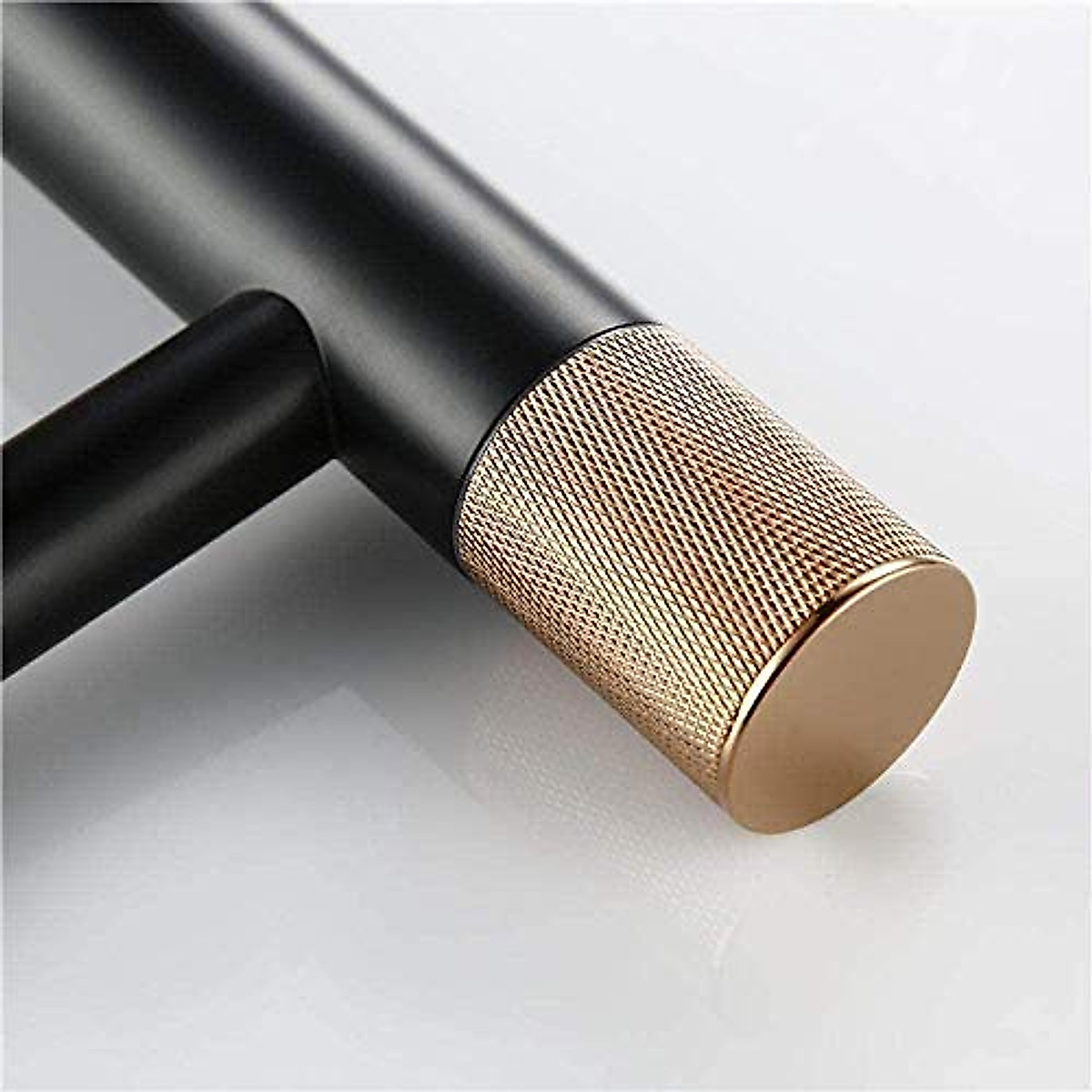 NZDY Faucet Gold Rose Knur Handle Bathroom Swivel Knurling Knob Design Deck-Mount Water Mixer Tap