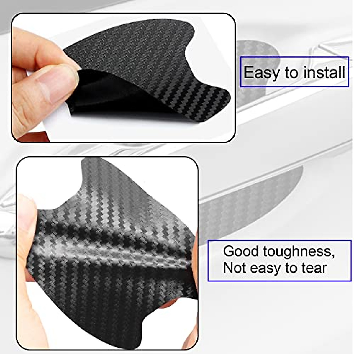 Miytsya 4 PCS Car Door Handle Sticker, Non-Marking Auto Door Handle Protective Film, Carbon Fiber Anti-Scratches Car Door Cup Protector, Universal (Black)