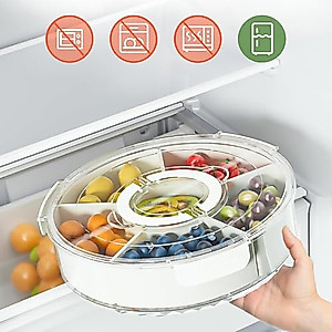 HINIHAO Divided Serving Tray with Lid and Handle, Removable Divided Platter Food Storage Containers with 6 Compartment, Small Boxes for Onion, Ginger, Garlic, Cherry (Divided Serving Tray-B)