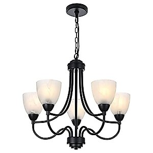 MELUCEE Classic Modern Chandeliers for Dining Room with Alabaster Glass Shade, 5-Light Dining Room Light Over Table Contemporary Ceiling Light Fixtures Traditional for Foyer Kitchen Bedroom