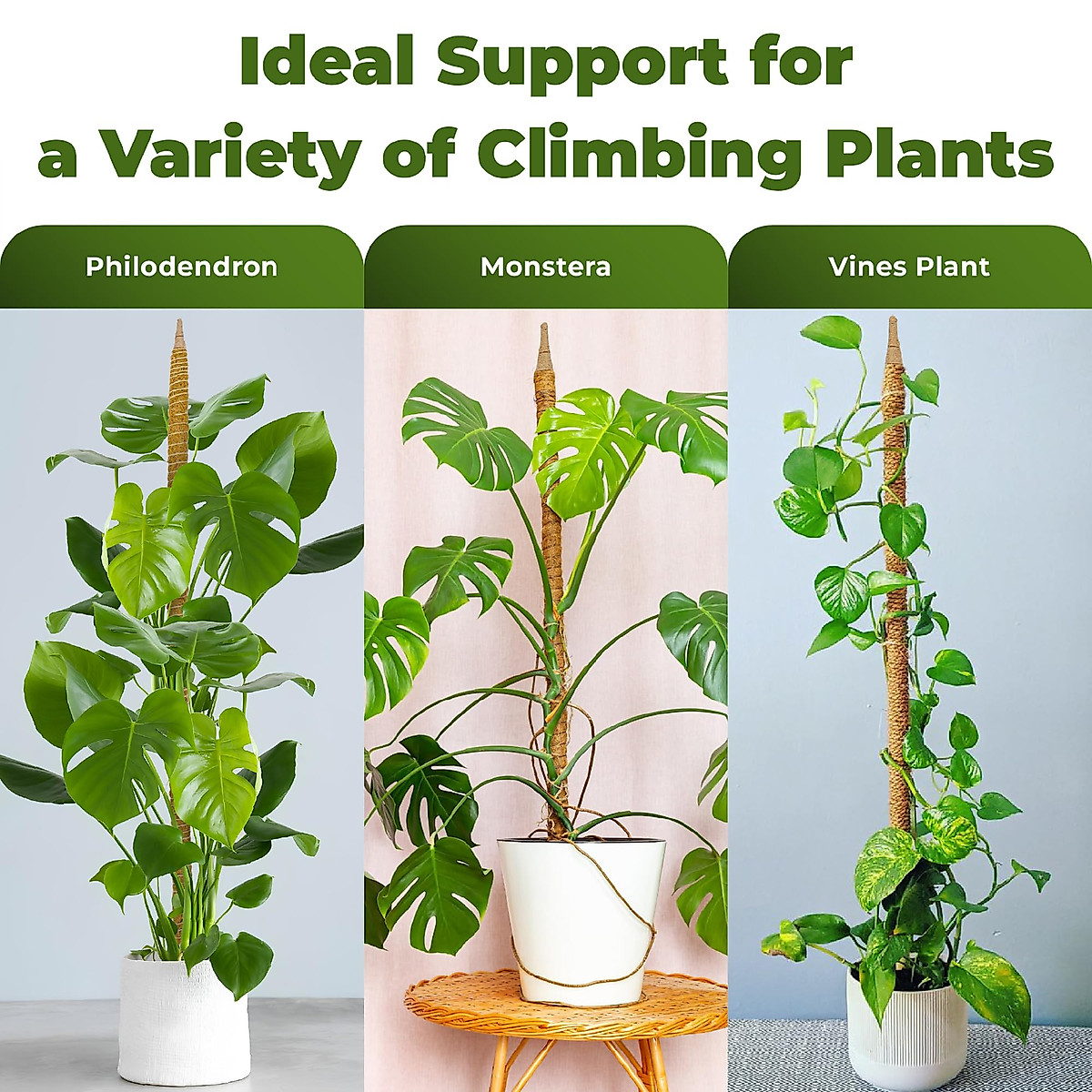 2 Pack 28'' Moss Pole - Monstera Plant Support - Bendable Plant Trellis Moss Pole for Plants Monstera - Moss Poles for Climbing Plants - Plant Sticks Support Plant Stakes for Indoor Plants Potted
