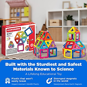 Magformers Basic Set (30 pieces) magnetic building blocks, educational tiles, STEM toy - 63076 , Rainbow
