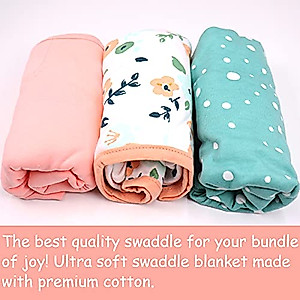 Hooyax Swaddle Blanket for Baby Boys and Girls, Cotton Swaddle Wrap Adjustable Sleep Sack for Newborn Baby, 3 Pack, Pink+Green+Floral Large(3-6 Months)