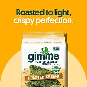 gimMe - Toasted Sesame - 12 Count Sharing Size - Organic Roasted Seaweed Sheets - Keto, Vegan, Gluten Free - Great Source of Iodine & Omega 3’s - Healthy On-The-Go Snack for Kids & Adults