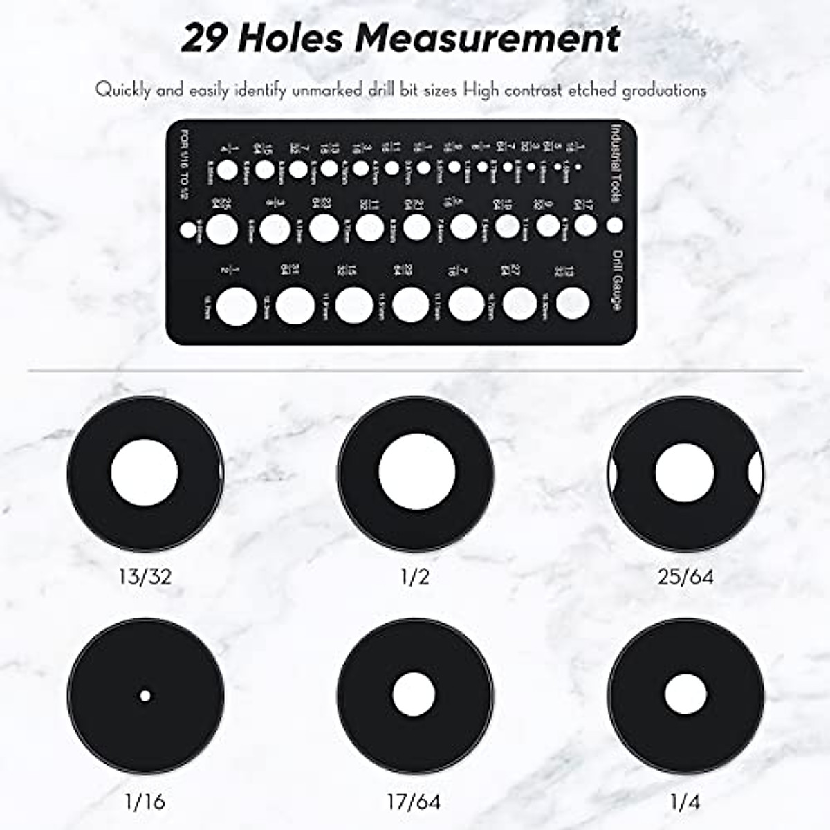 Weewooday Stainless Steel Drill Gauges for 1/16 Inch to 1/2 Inch Size Bits, 17/64-1/2 0.062-0.250 Bolt and Wire Diameter Index Gauge, 29-Hole Use for Accurate Measurement Equivalents(Black)