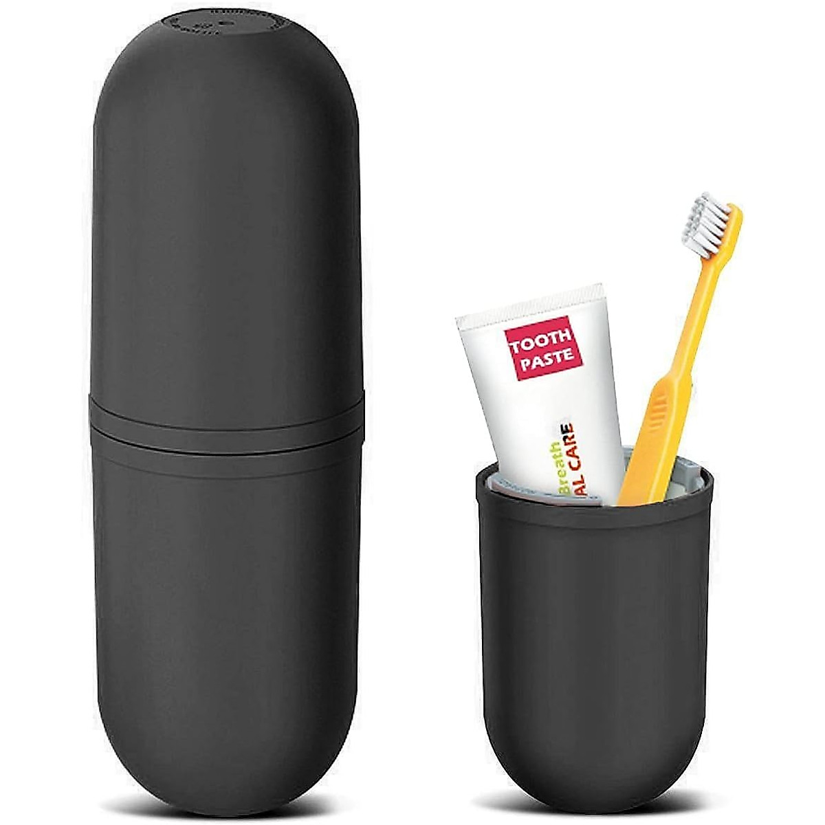 N/W Toothbrush Case Portable Travel Capsule Toothbrush Cup Holder Creative Four in One Plastic Toothbrushes Organizer High-capacity for Trips Home Business Use, Black