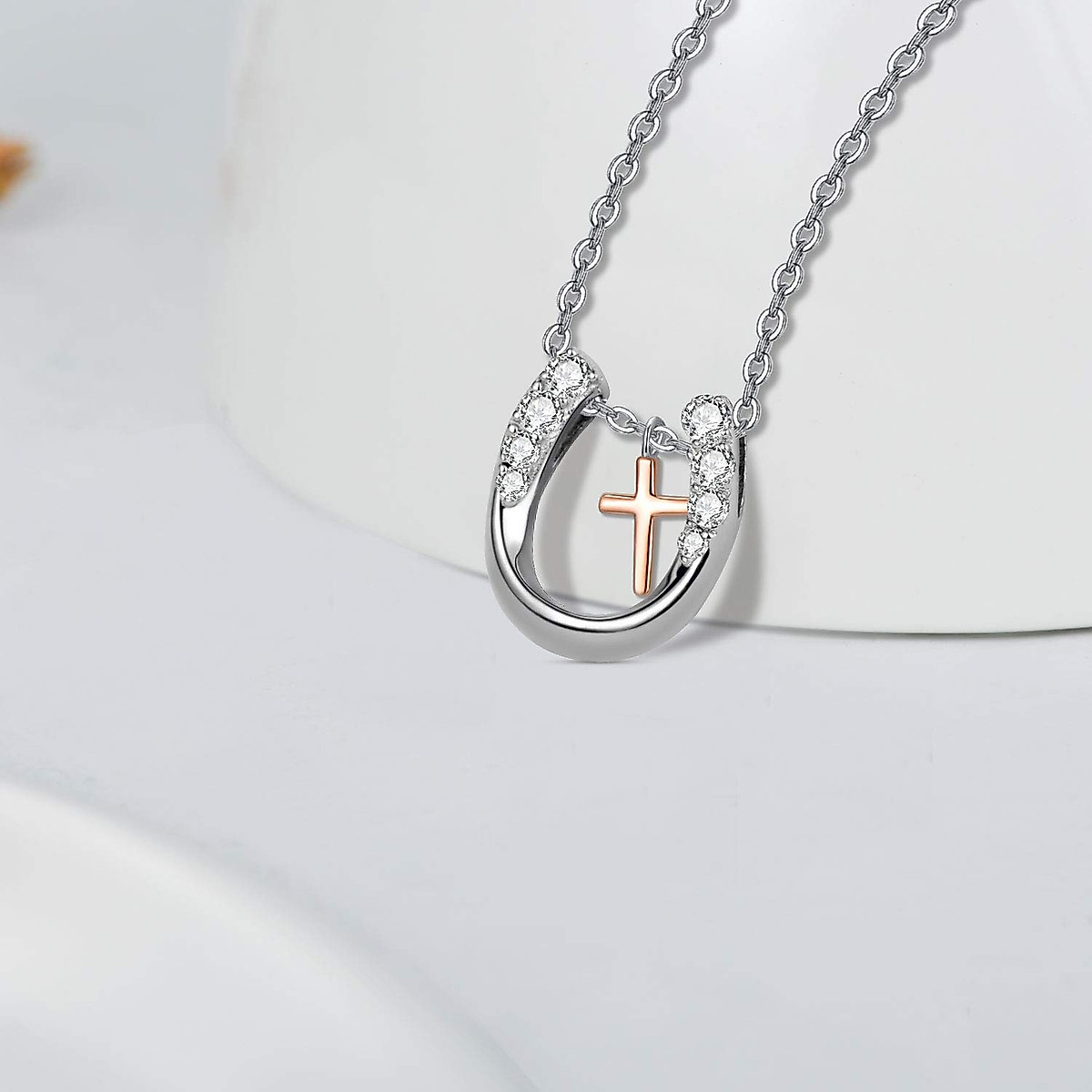 MEDWISE Lucky Horseshoe Necklace Gifts for Cowgirls Women Sterling Silver Rose Gold Faith Horseshoe Pendant Necklace Jewelry for Horse Lover Birthday Christmas Mothers Day