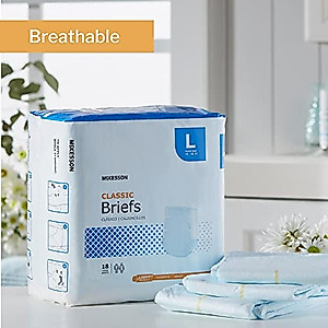 McKesson Classic Briefs, Incontinence, Light Absorbency, Large, 18 Count, 4 Packs, 72 Total