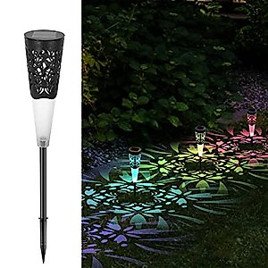 Solar Lights Outdoor , 4Pcs Garden Decor Solar Torch Lights with Color Changing&Warm White 2 Lighting Mode Waterproof Solar Garden Lights for Garden Dark Corner,Flower Bed,Walkway Lighting Decoration