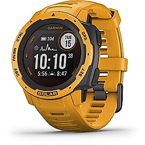 Garmin Instinct Solar, Rugged Outdoor Smartwatch with Solar Charging Capabilities, Built-in Sports Apps and Health Monitoring, Sunburst Yellow