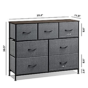 WLIVE 2-Drawer Nightstand and 7-Drawer Dresser Set, Fabric Storage Tower for Bedroom, Hallway, Nursery, Closets, Tall Chest Organizer Unit with Textured Print Fabric Bins, Steel Frame