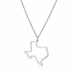 MORGAN & PAIGE Texas State Necklace - Rhodium Plated 925 Sterling Silver Necklace With Texas Shaped Pendant and 18 Inch Cable Chain - Hometown State Patriotic Necklace For Women