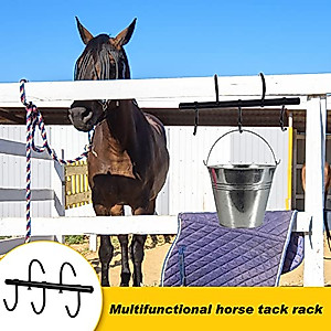 Dunzy 2 Pcs Black Tack Rack with Swivel Hooks, Hanging Bridle Hooks Portable Tack Hangers for Horses, Horse Tack Room Organizer Horse Tack Holder for Stall Room Trailer Accessories (5 Hooks Style)