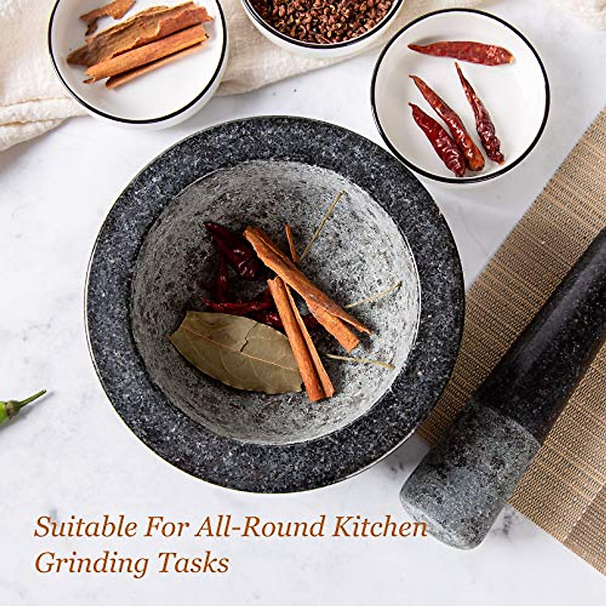 6.3 Inch 3 Cup Mortar and Pestle, Large Heavy Mortar and Pestle Set, Guacamole Mortar and Pestle, Molcajete Large Black Mortar and Pestle and Mortar Guacamole Mortar and Pestle Granite