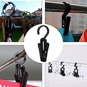 15 PCS Super Strong Plastic Clothes Pin Hooks Clip Family Travel Rotating Hanging Laundry Hooks Clip, Clothes Pins - 4.3 inches (Black)