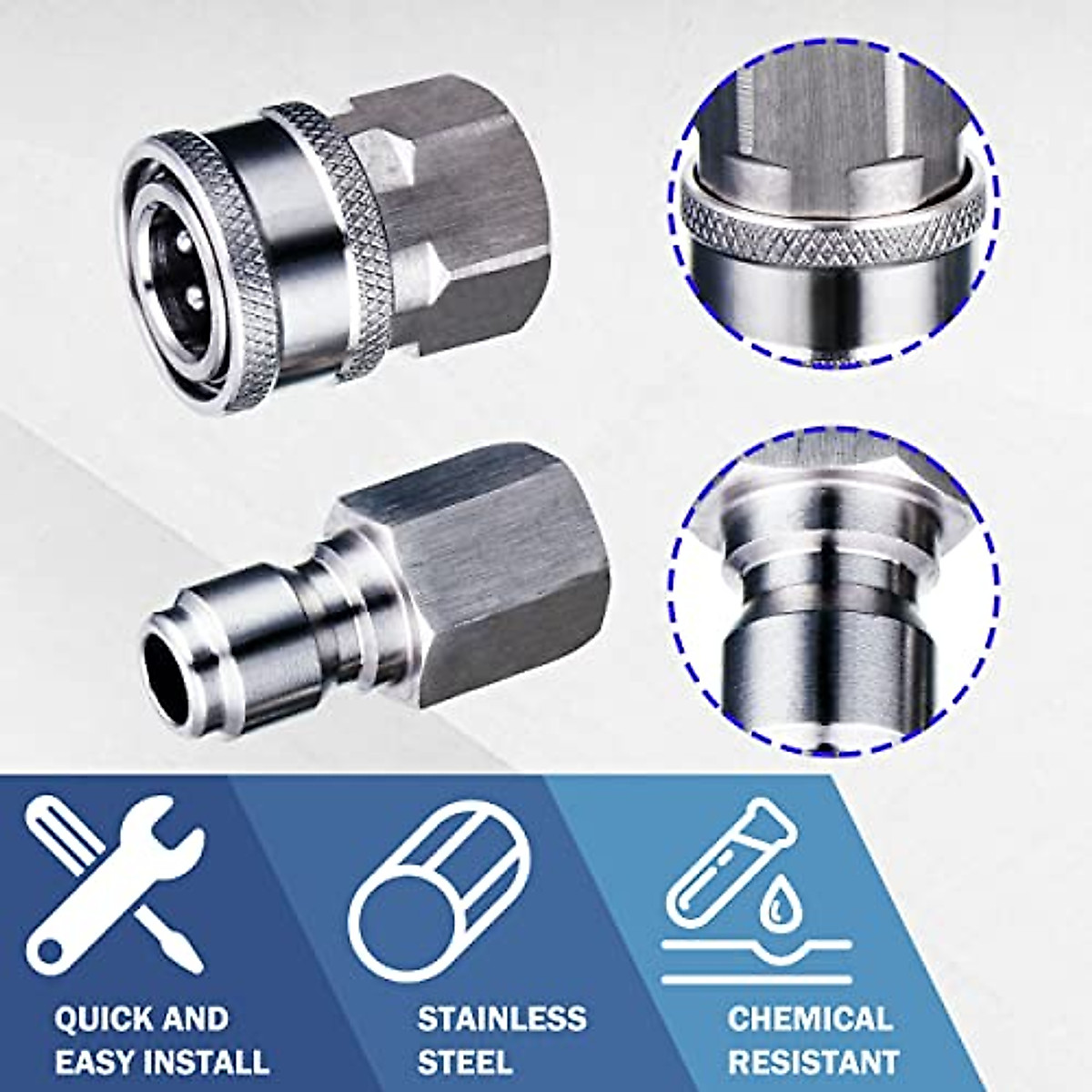 M MINGLE Pressure Washer Adapter, 2 Sets 3/8 Inch Quick Connect Fittings, Stainless Steel Pressure Washer Fittings, Male and Female Power Washer Quick Disconnect Kit, 5000 PSI