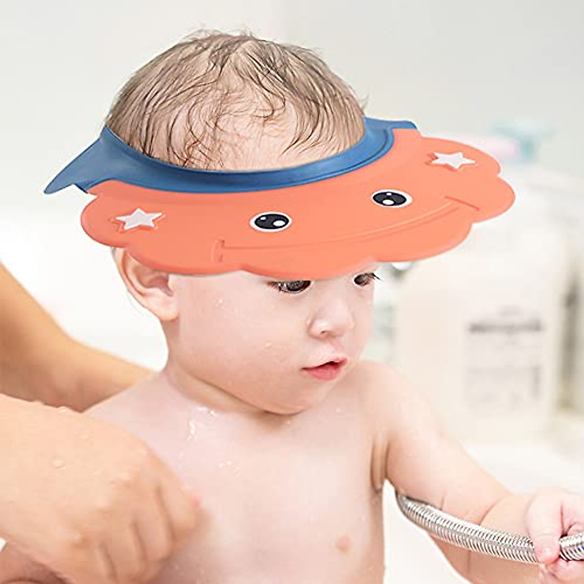 Denpetec Baby Shower Cap,Adjustable Bath Silicone Shower Cap for Kids,Large Hair Washing Hat for Toddlers