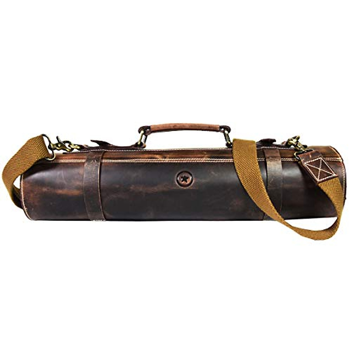 Leather Knife Roll Storage Bag, Elastic and Expandable 10 Pockets, Adjustable/Detachable Shoulder Strap, Travel-Friendly Chef Knife Case (Dark Brown, Leather)