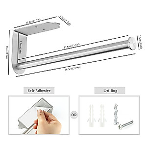 Paper Towel Holder, Self-Adhesive Paper Towel Holder Under Cabinet , Both Available in Adhesive and Screws, Wall Mount Hanging Paper Towel Rack for Kitchen, Stainless Steel Silver Paper Towel Holders
